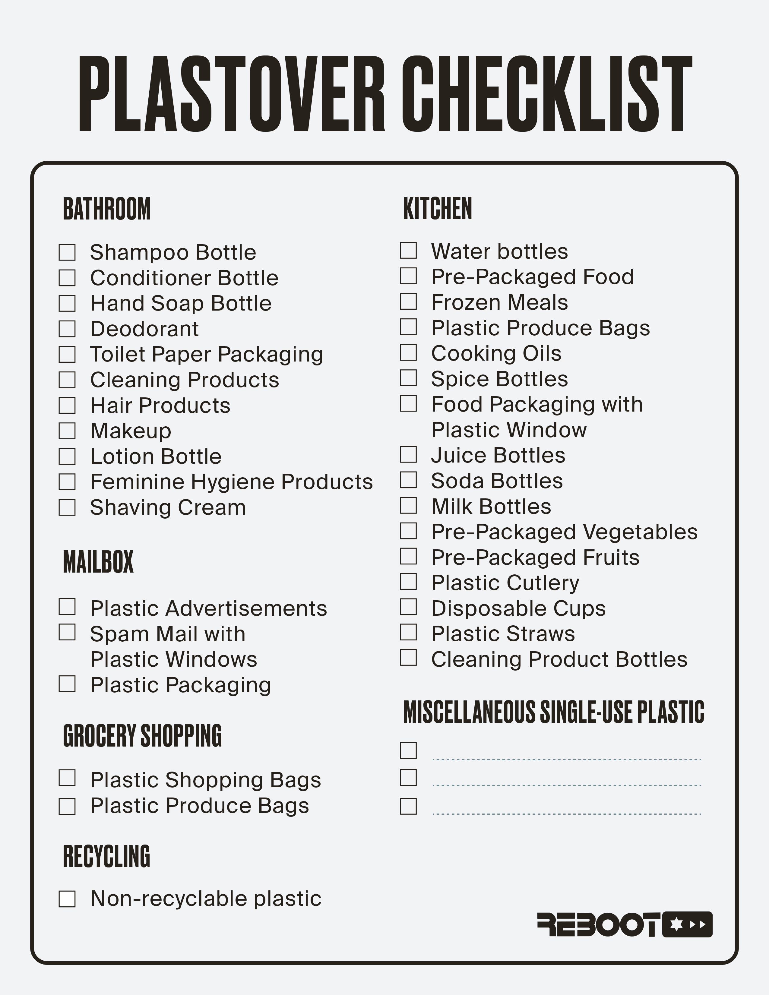Plastover Plastic Checklist | Passover haggadah by Reboot